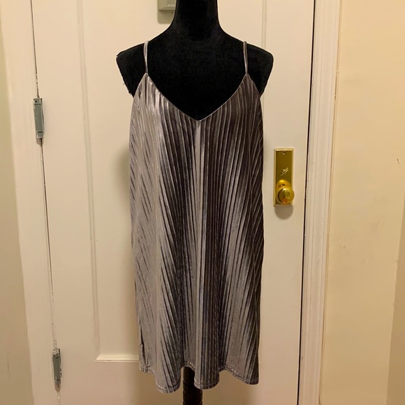 Dresses | Metallic Gray Velvet Dress | Poshmark